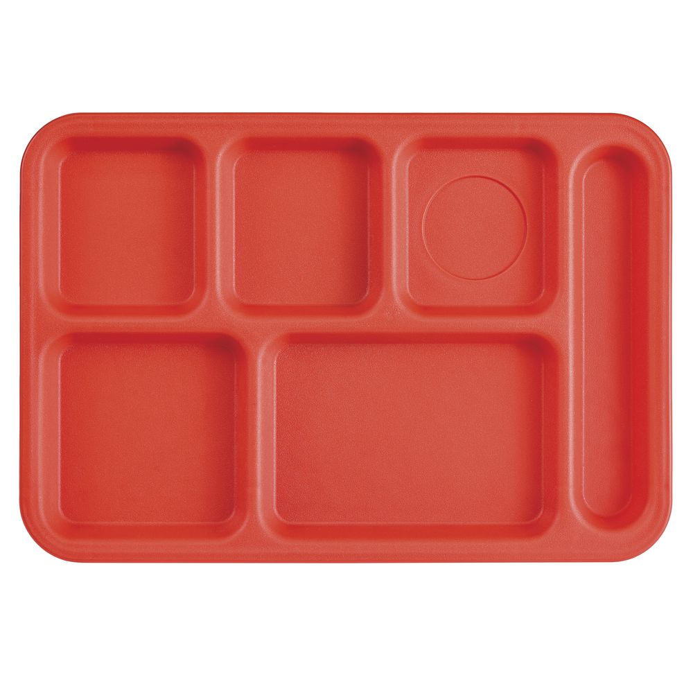 HUBERT Red Six-Compartment Cafeteria Tray, 10"x14"
