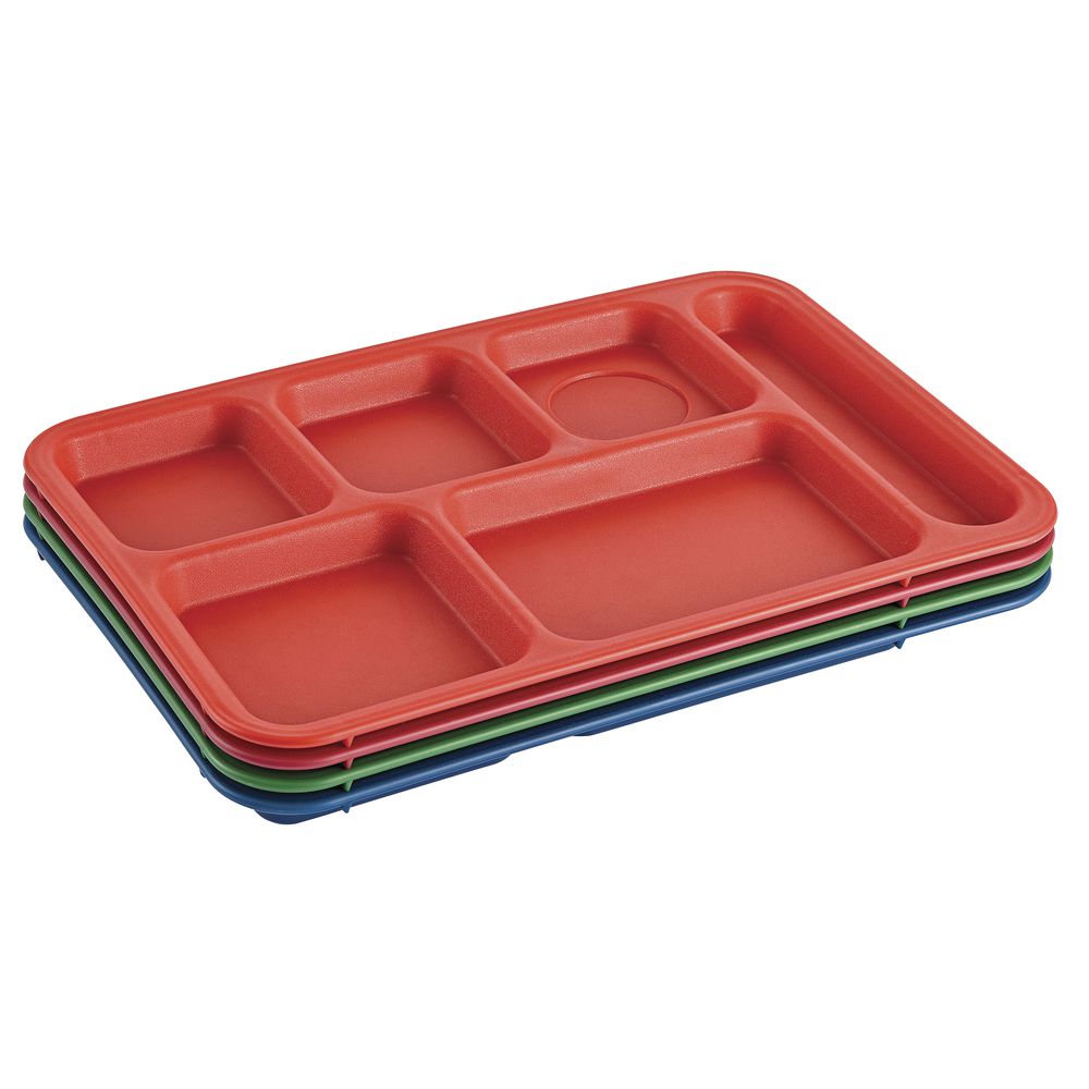 HUBERT Red Six-Compartment Cafeteria Tray, 10"x14"