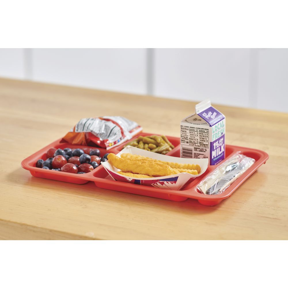 HUBERT Red Six-Compartment Cafeteria Tray, 10"x14"