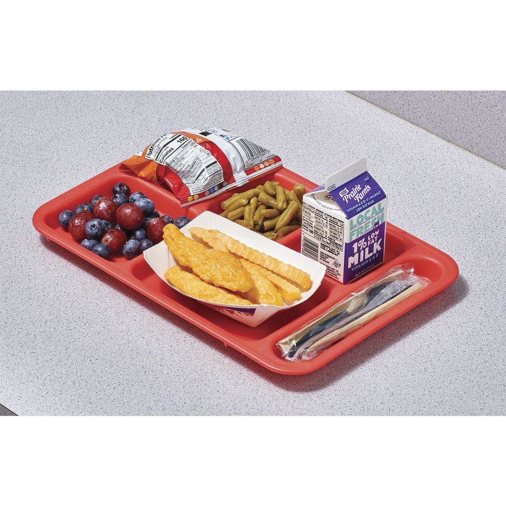 HUBERT Red Six-Compartment Cafeteria Tray, 10"x14"