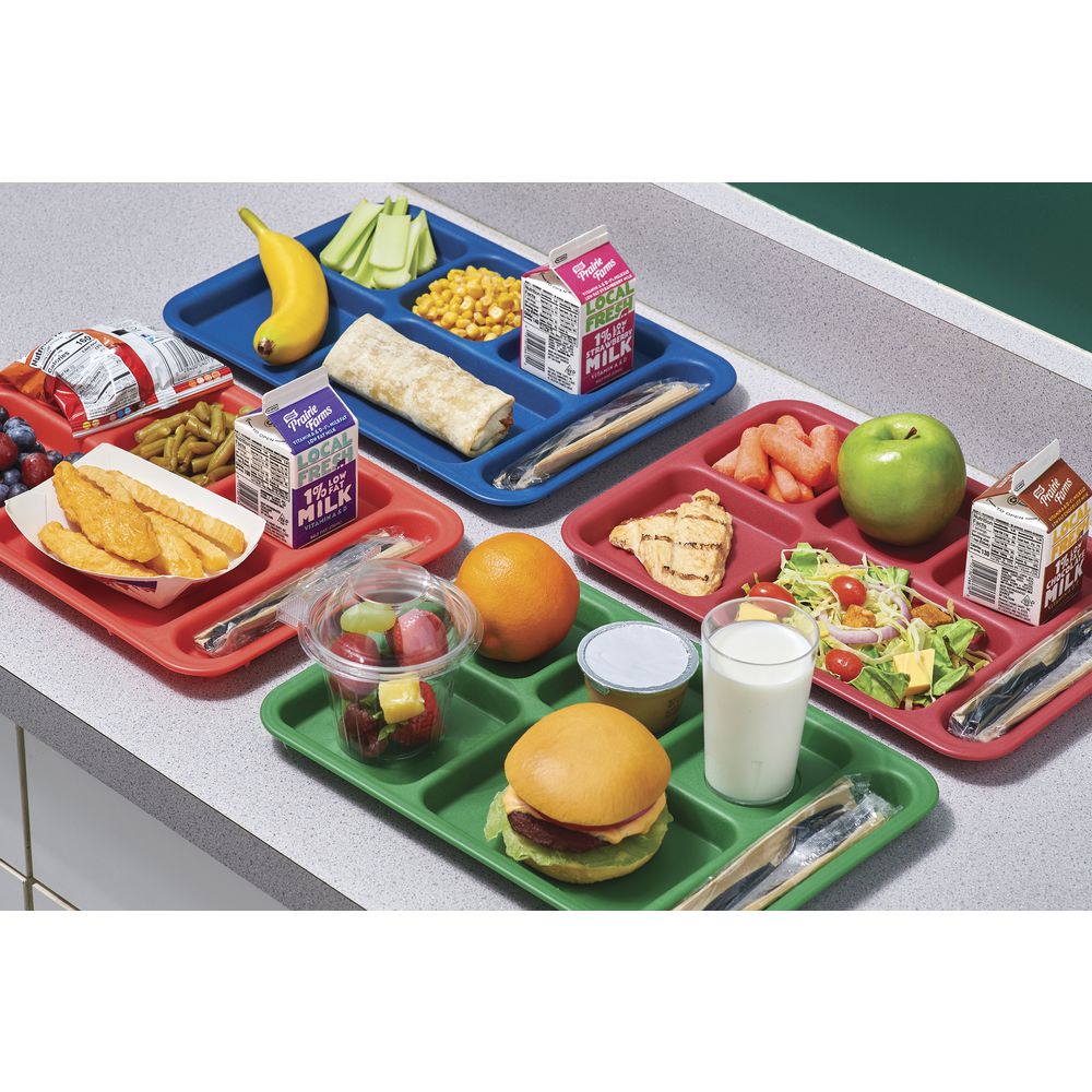 HUBERT Red Six-Compartment Cafeteria Tray, 10"x14"