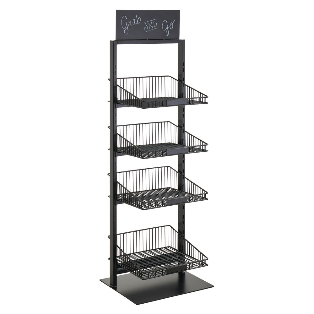 Black Wire Basket Shelf For Floor Display, 23"W x 19-1/4"D x 71"H