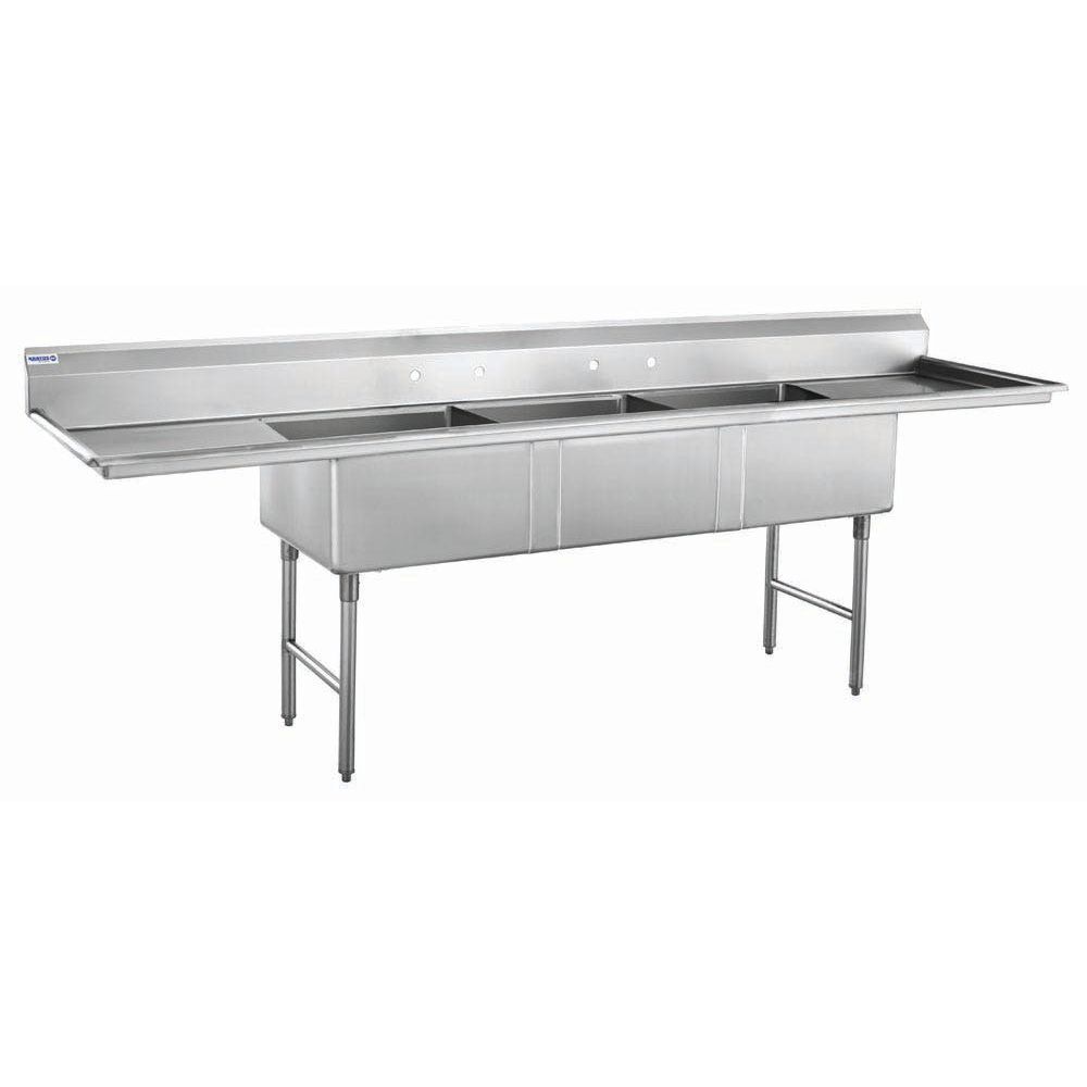 Kratos 56" 16-Gauge Stainless Steel Three Compartment Sink - 17"x17"x12 ...