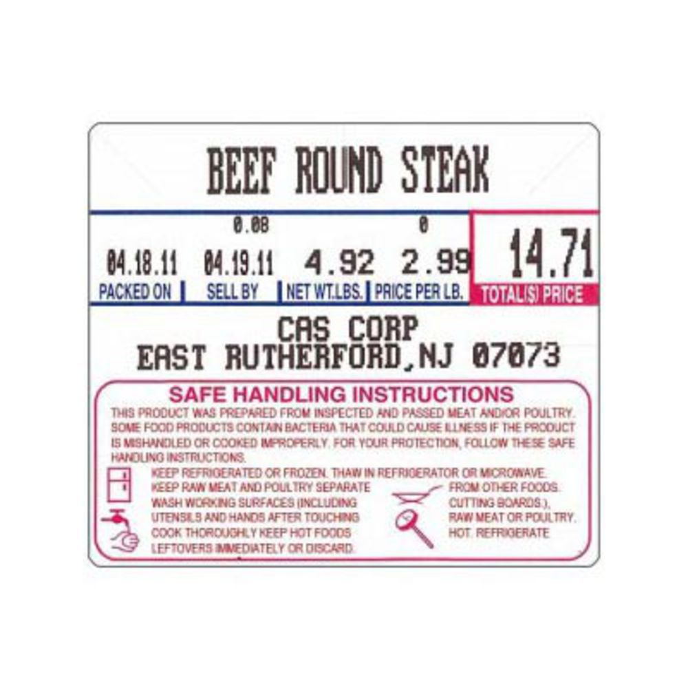 CAS Label Stock (Non UPC / Safe Handling) For CAS Scales