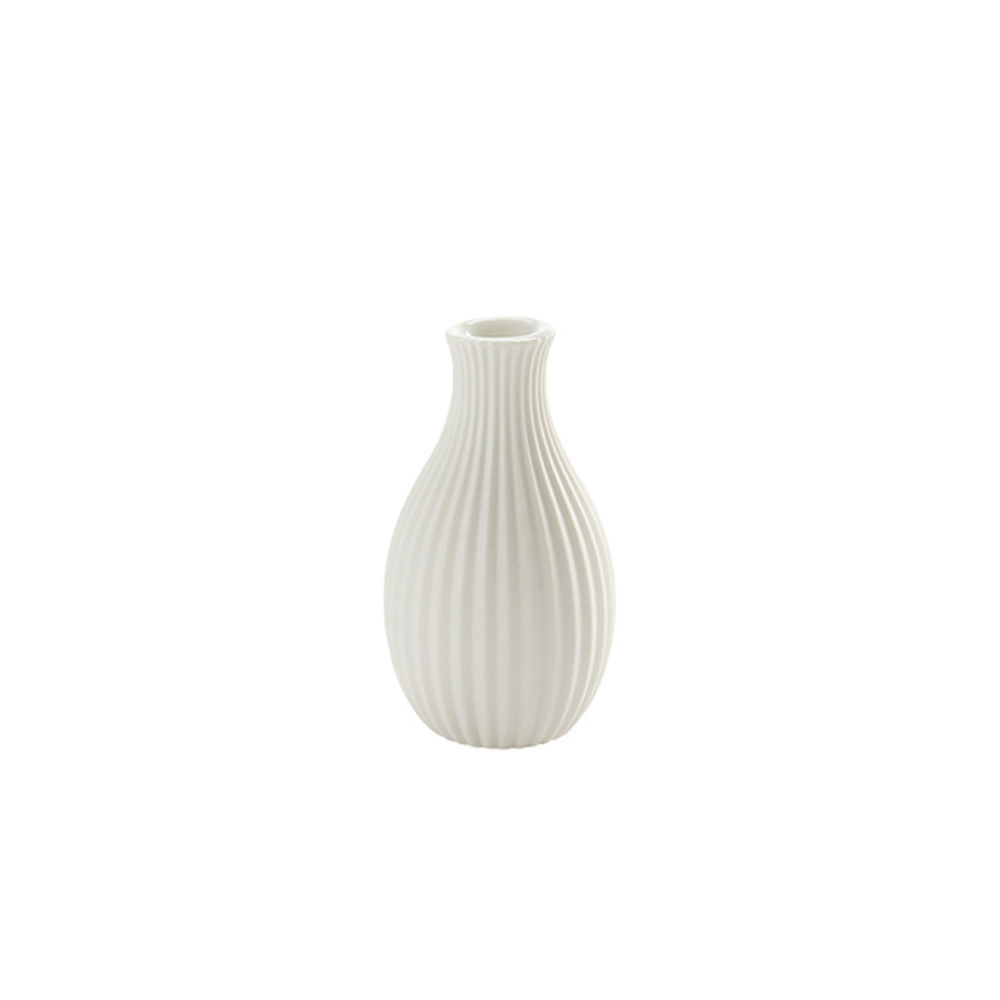 American Metalcraft BUD VASE, CERAMIC, CRIMPED, JUG, WHITE