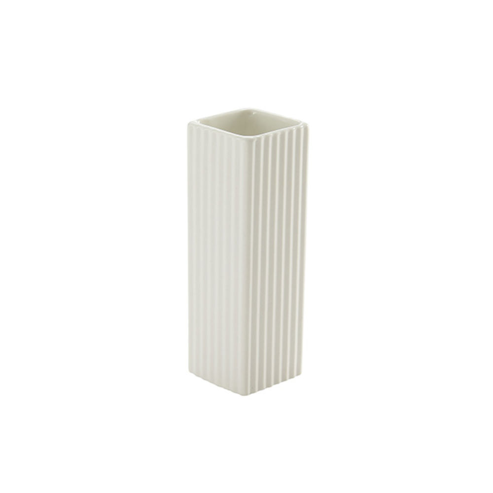 American Metalcraft BUD VASE, CERAMIC, CRIMPED, SQUARE, WHITE