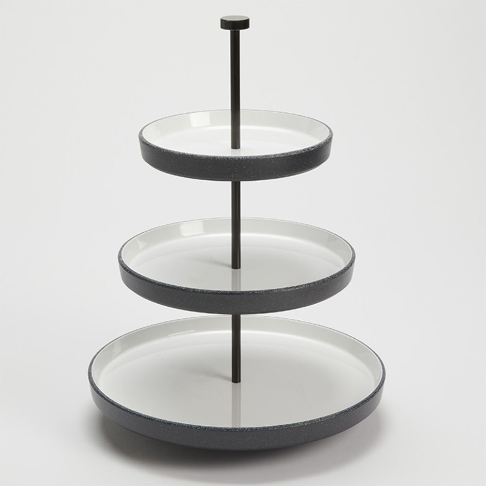 American Metalcraft TIERED STAND, MEL., WHT W/ BLK SPECKLES, 17-1/2" H