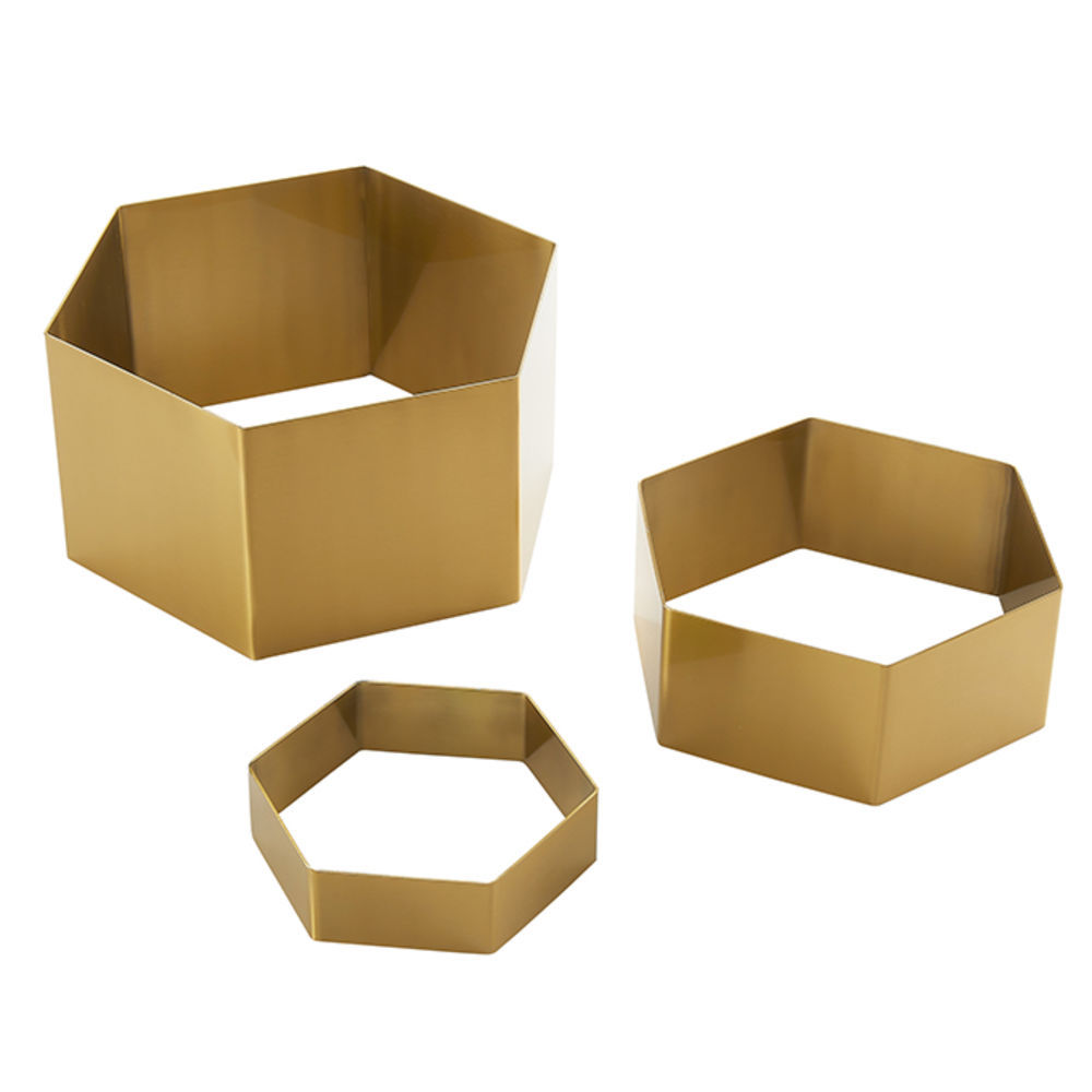 American Metalcraft RISER, HEXAGON, GOLD, SET OF 3