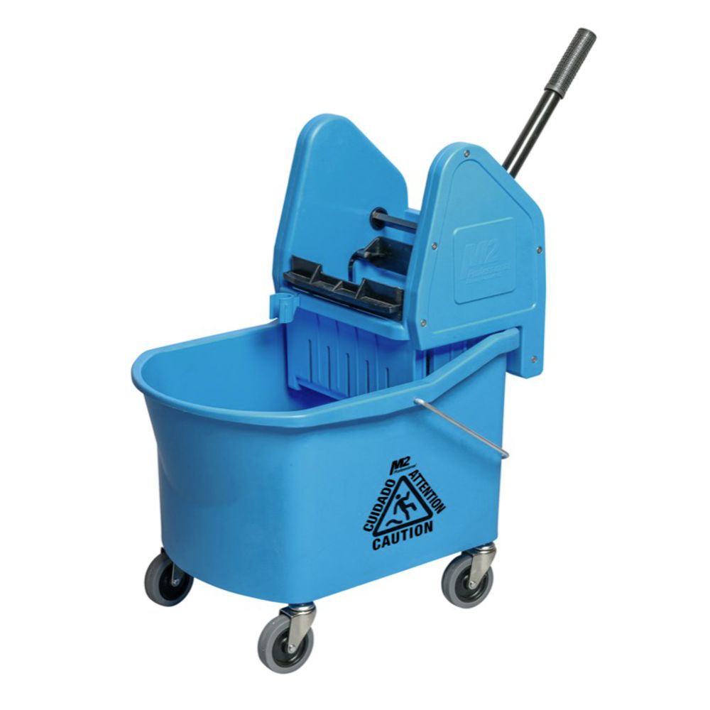 M2 Professional 32 qt Grizzly Mop Bucket with Down Press Wringer - Blue