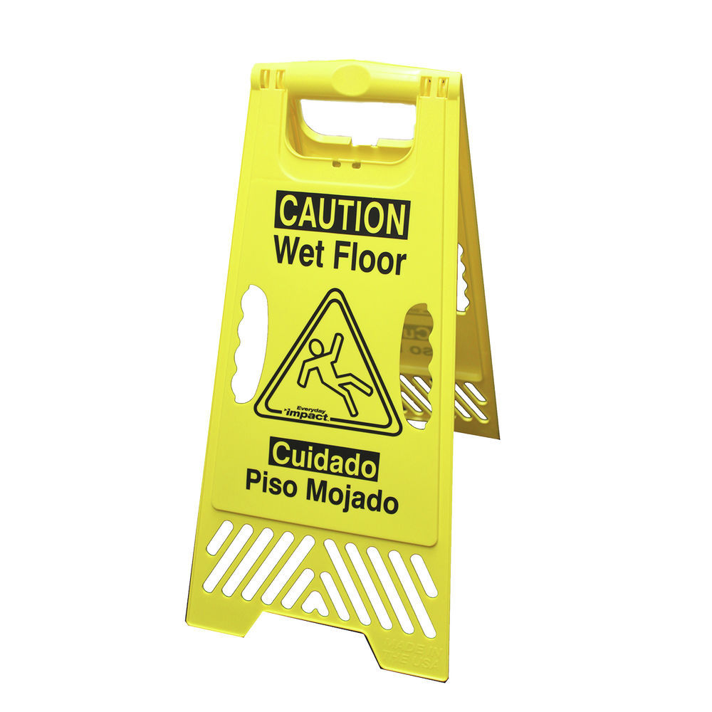 Impact SIGN WET FLOOR YELLOW BLACK ENG/SPAN HANDLES AND BASE VENTS-6 ...