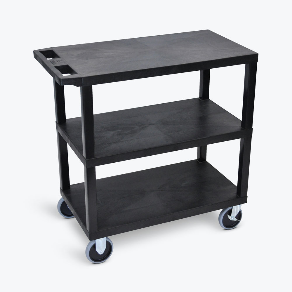 Luxor 32" x 18" Cart - Three Flat Shelves - Black