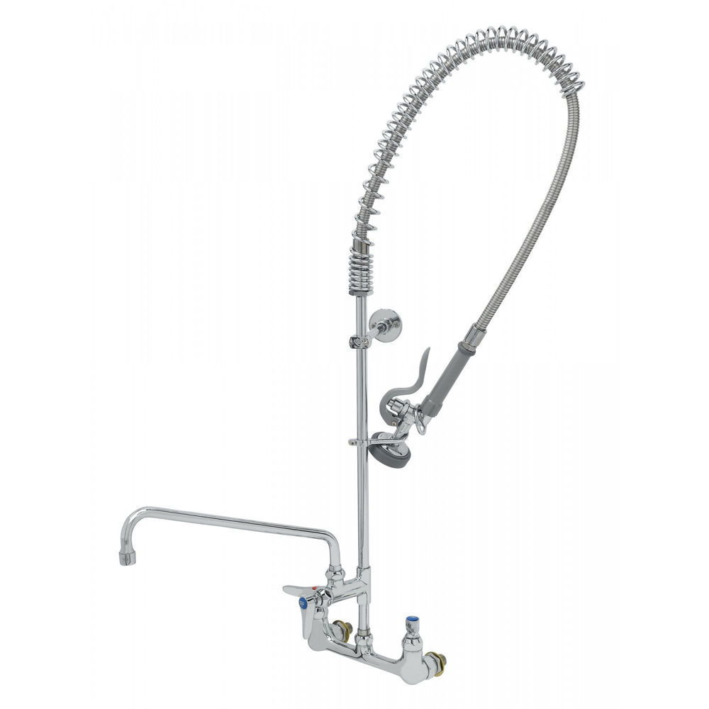 T&S Brass Pre-Rinse:8"c/c Wall Mnt,44"Hose,"CC"Inlets,14"Swing Nozzle,B ...