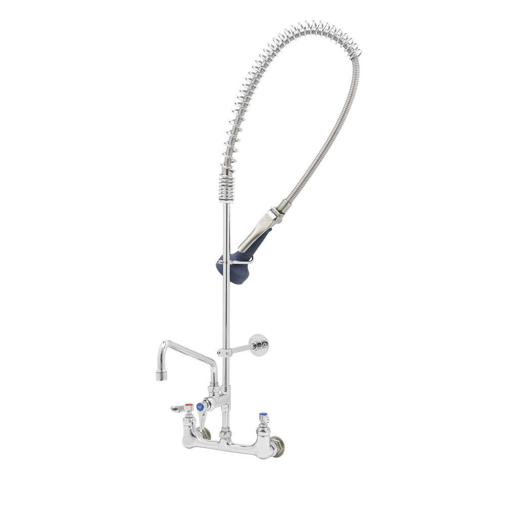 T&S Brass EasyInstall Pre-Rinse, Spring Action, 8" Wall Mount Base, 12 ...