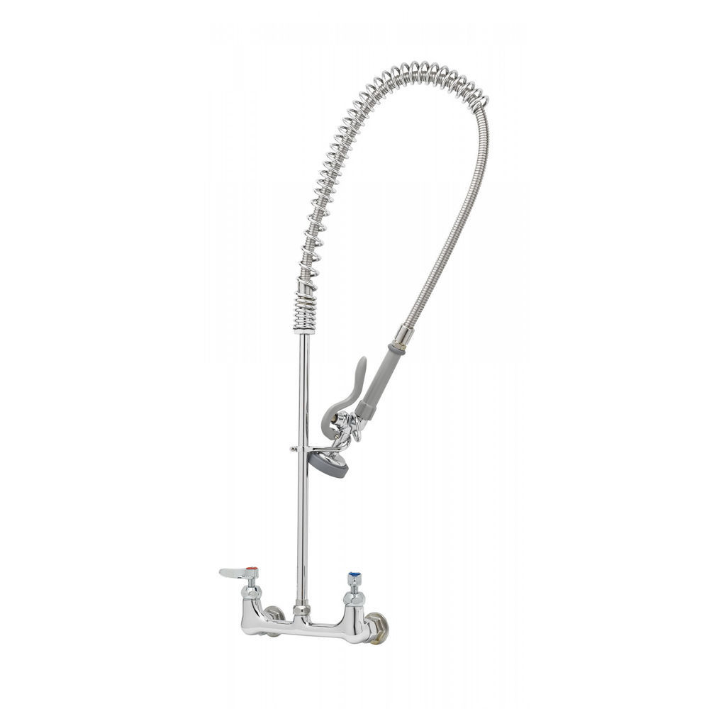 T&S Brass Pre-Rinse, Overhead Swivel Arm, Wall Mount Base, 8" Centers ...