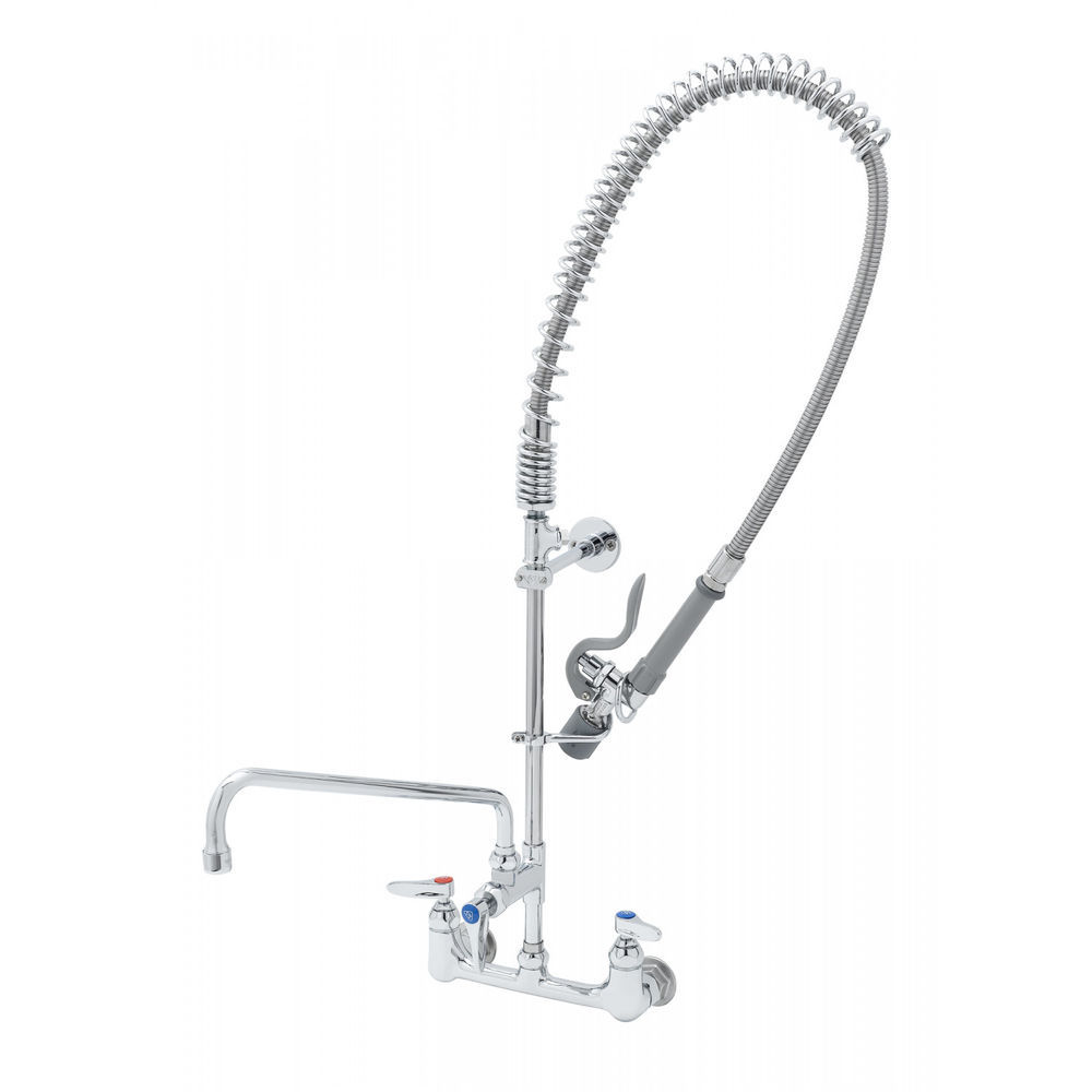 T&S Brass Pre-Rinse:8"c/c Wall Mnt,44"Hose,"CC"Inlets,14"Swing Nozzle,B ...