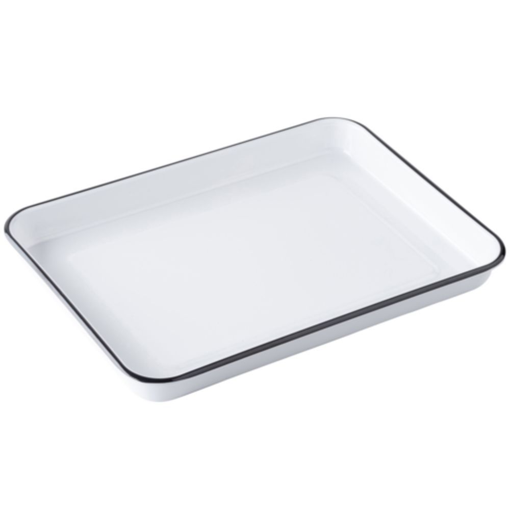Tablecraft Rectangular Serving Tray White/Black 16"x11.5"x1.5", Melamine