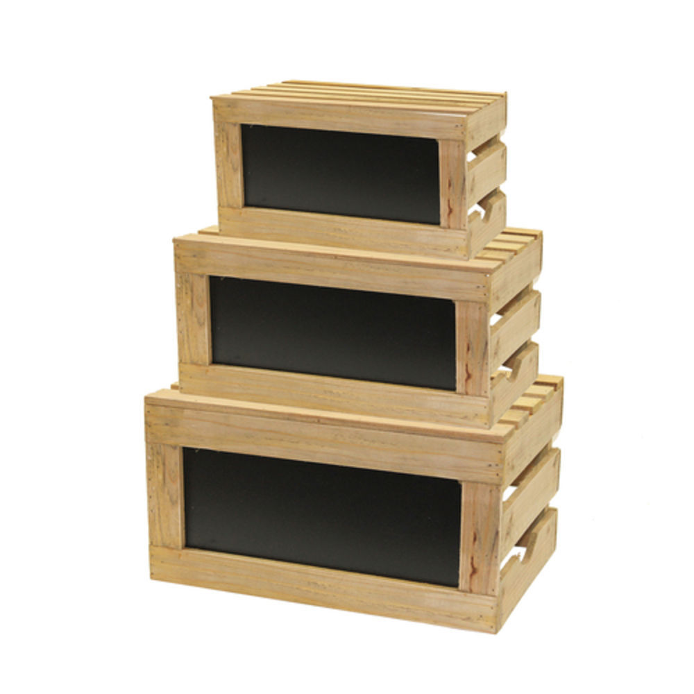Tablecraft Rustic Risers Wood Crate Set with Chalkboard, Set of 3, Natural