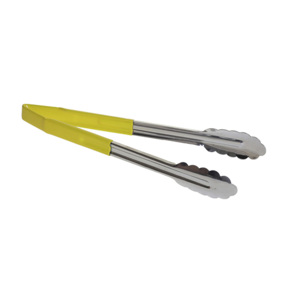 Tablecraft 12" Vinyl-Coated Tongs, Stainless Steel, Yellow Handle