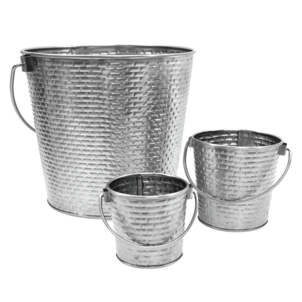 Tablecraft 4.125"dia.x 3.75" Round Pail w/ Handle, S/S, Brick Pattern