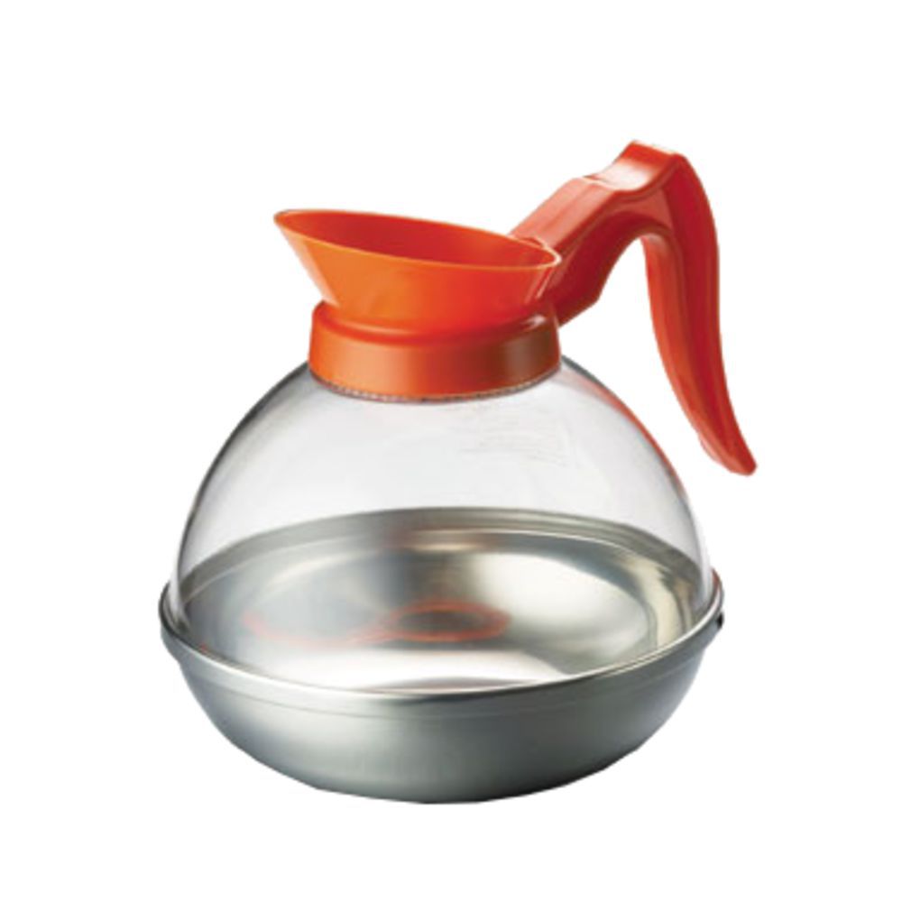 Tablecraft 64 oz Coffee Pot, Orange Handle, Stainless Steel Base