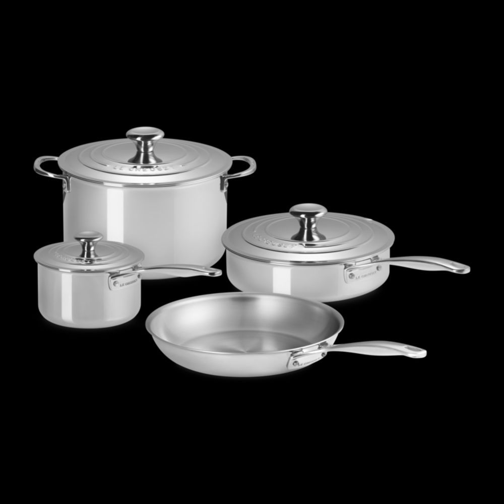 Le Creuset Signature Pot Pan 7 Piece Set, includes: 10" fry pan, 2 qt. saucepan with lid, 3 qt ...