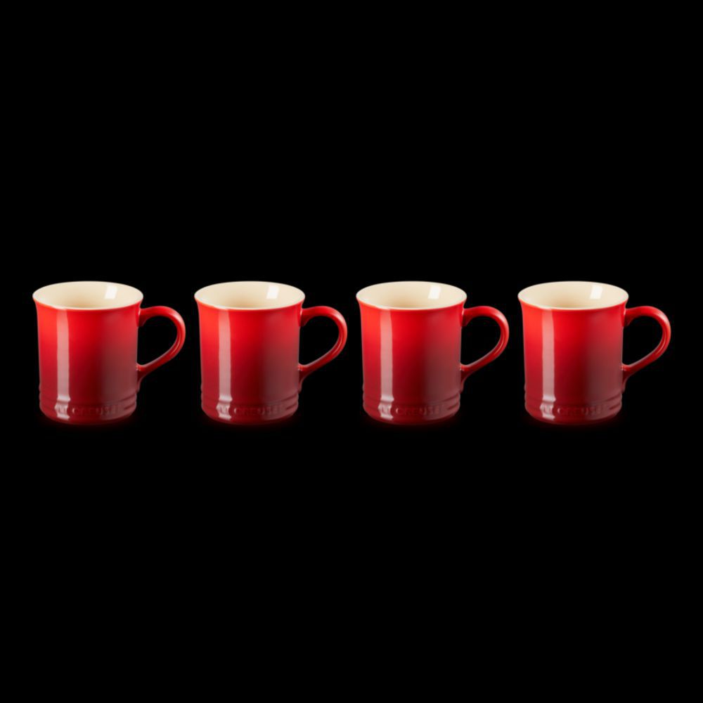 Le Creuset Vancouver Mugs, 14 oz. each, stoneware, set of 4, Cerise