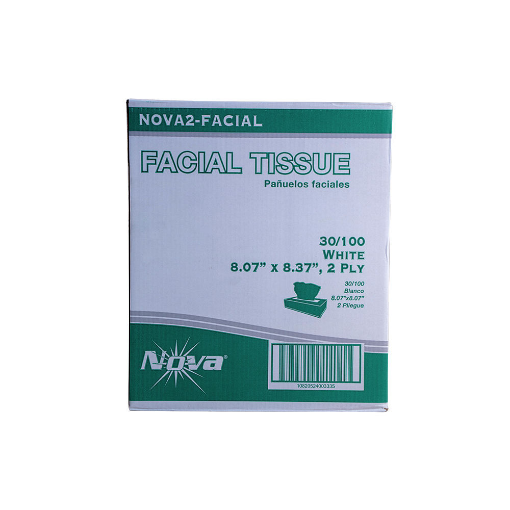 Nova2 Facial Tissue boxed - 2ply White 7.75" x 8.25", 30 / 100