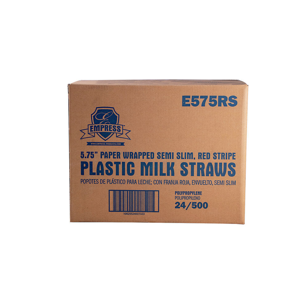 Empress Semi Slim Milk Straw Paper Wrapped 5.75" Red Stripe Boxed ...