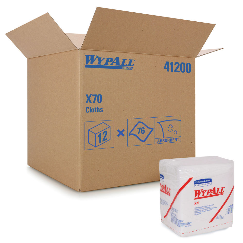Kimberly Clark WypAll X70 Wipers White 12.5" x 12" BRAG Box - Pack: 12 ...