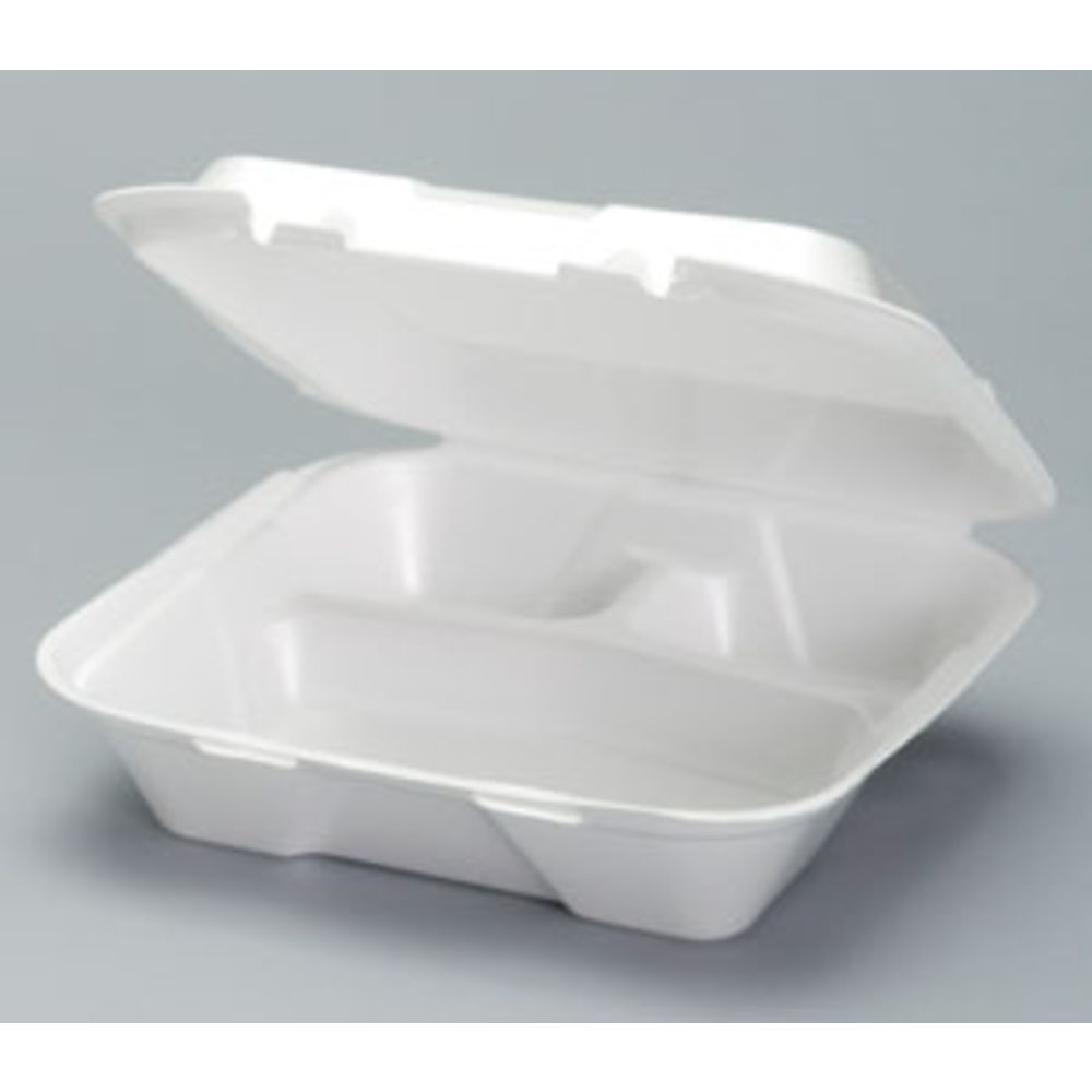 Genpak Medium 1 Compt Hinged Container - 8"x8"x3" White Foam, 2 / 100
