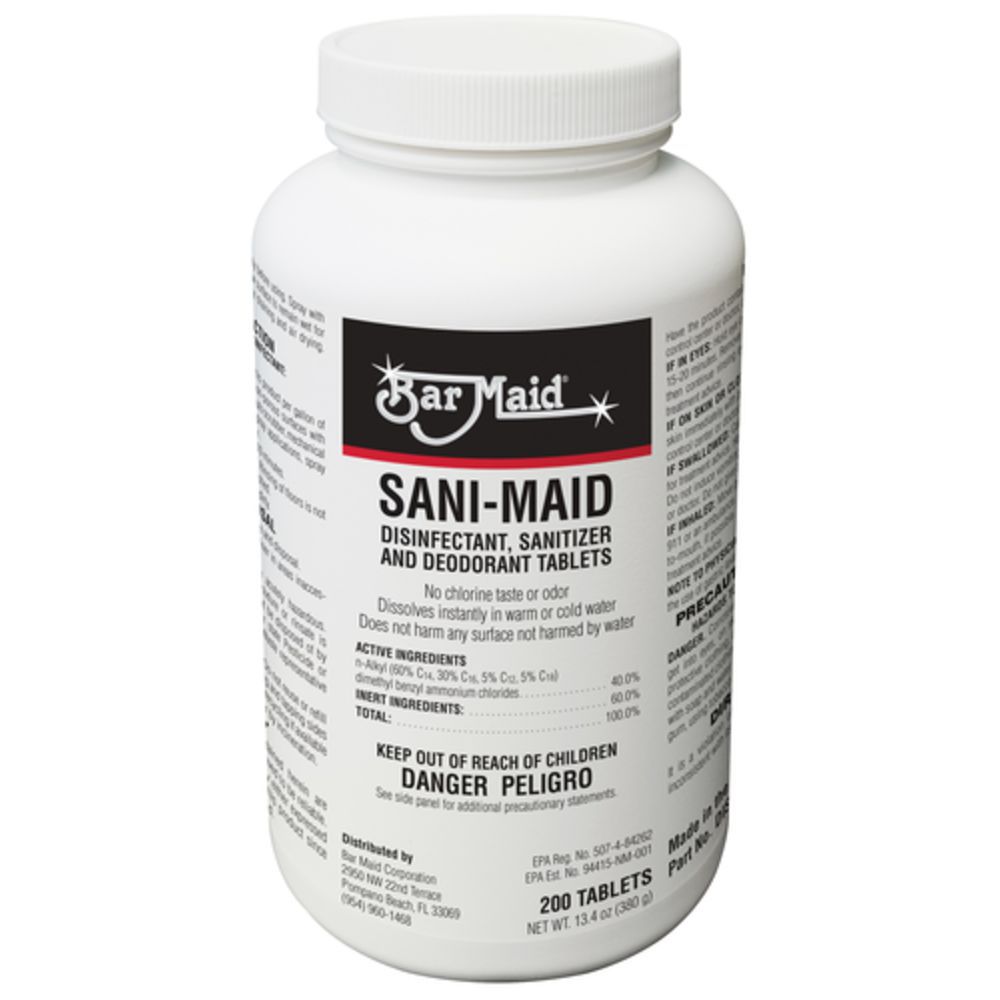 Bar Maid Quaternary Sanitizer/Disinfectant Tablets (4-200 Tablet Bottles)