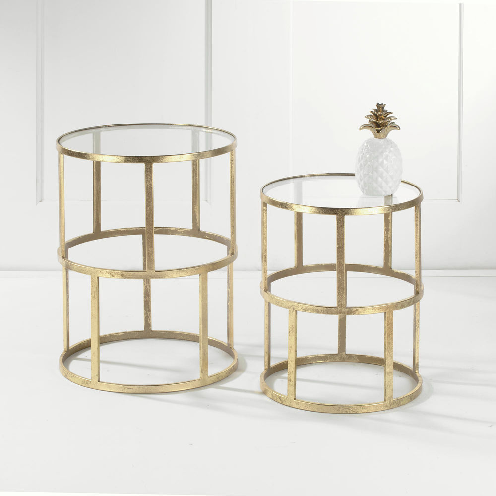 Tripar 2 Piece Gold Metal Accent Tables with Glass Top