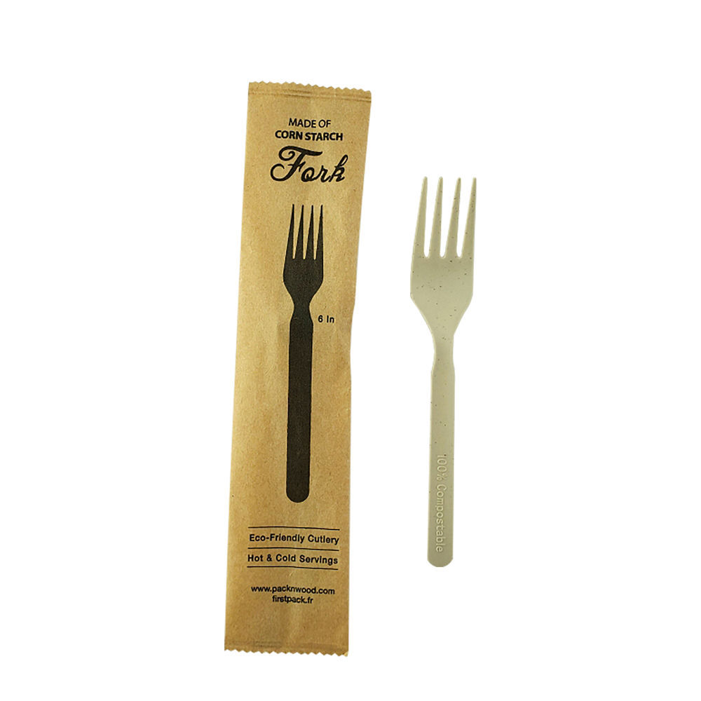 Packnwood Bamboo Fiber+PLA Fork individually wrapped in Paper wrapper ...