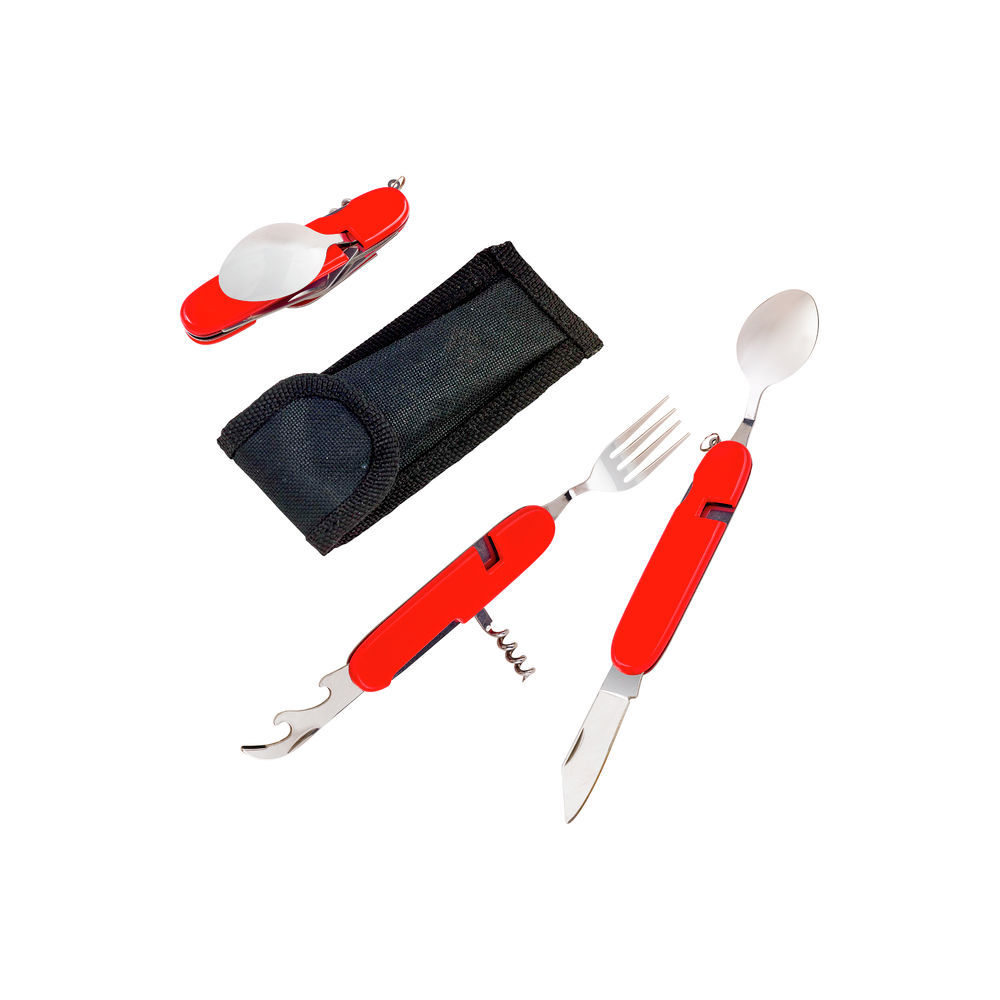 Packnwood Multifunctional pocket cutlery with plastic red handle - 4 ...