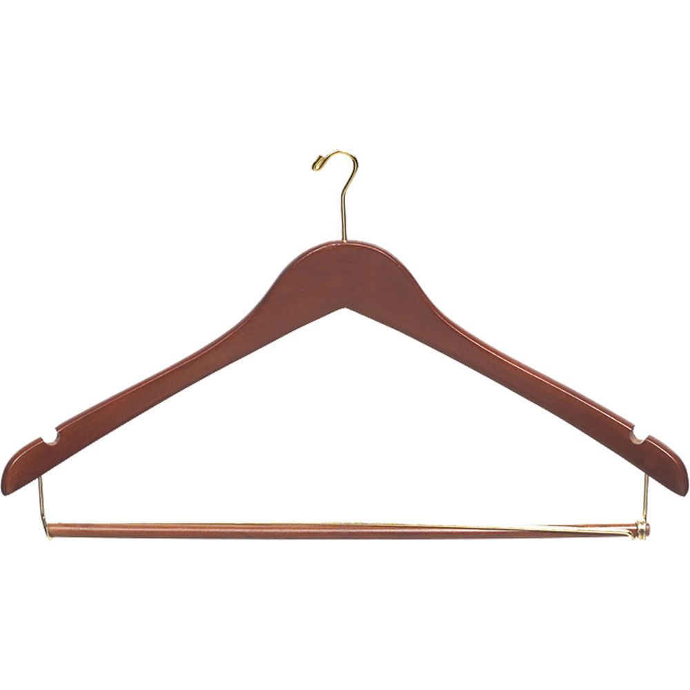 International Hanger Walnut Wood Suit Hanger W/ Locking Bar & Notches ...