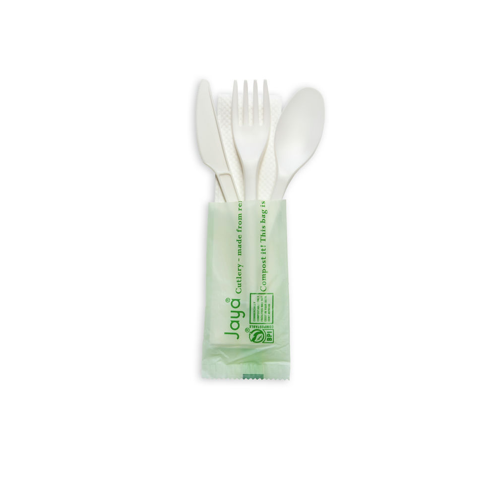 Fineline Jaya CPLA Compostable Medium Weight 6" Cutlery Kit with Napkin ...