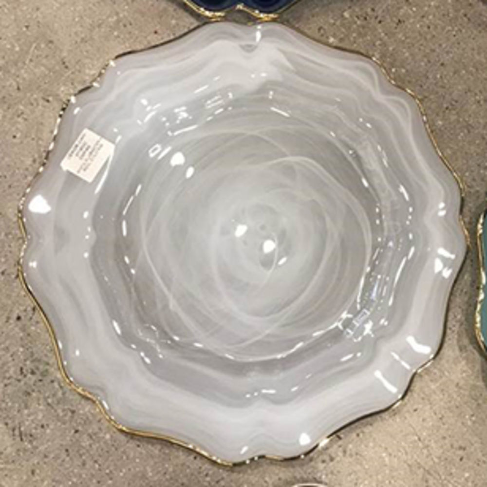 Jay Companies Empire White Alabaster with Gold Rim Charger Plate 13"D ...