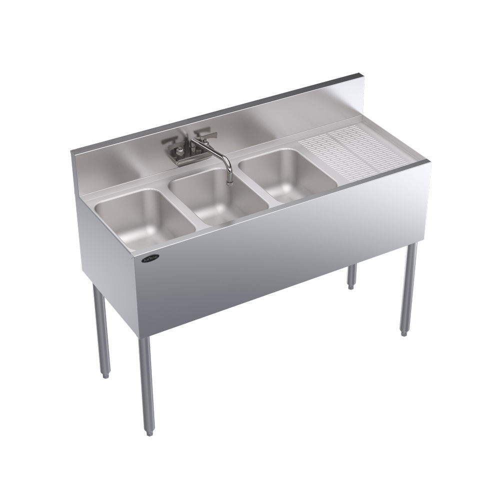Krowne Royal Series 4'W X 19"D Three Compartment Bar Sink, Royal Fct ...