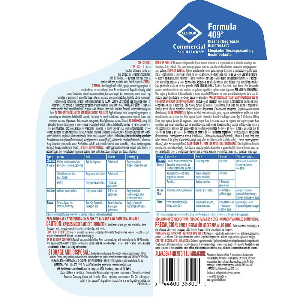 FORMULA 409 CLEANER COMMERCIAL SOLUTIONS DEGREASER DISINFECTANT 4-128 ...