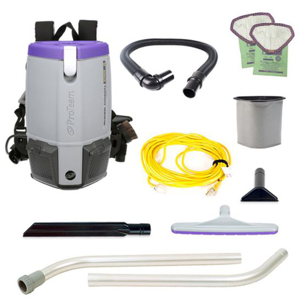 ProTeam Super Coach Pro 6 Quart Backpack Vacuum W/107098 Xover 2-Pc ...