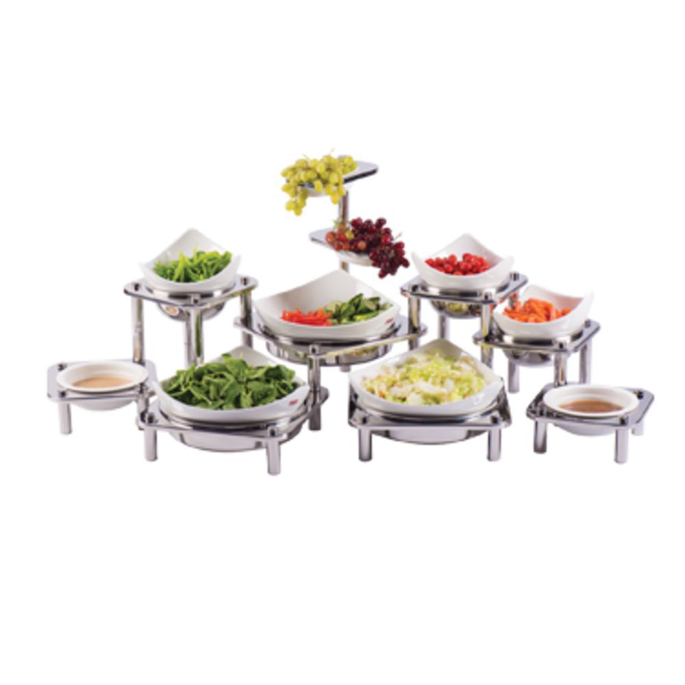 Smart Buffetware Domino Multi Stand Chiller Display with porcelain dishes