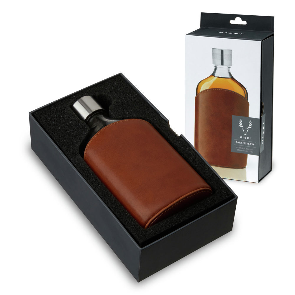 Viski Parker Leather Wrapped Glass Flask by Viski