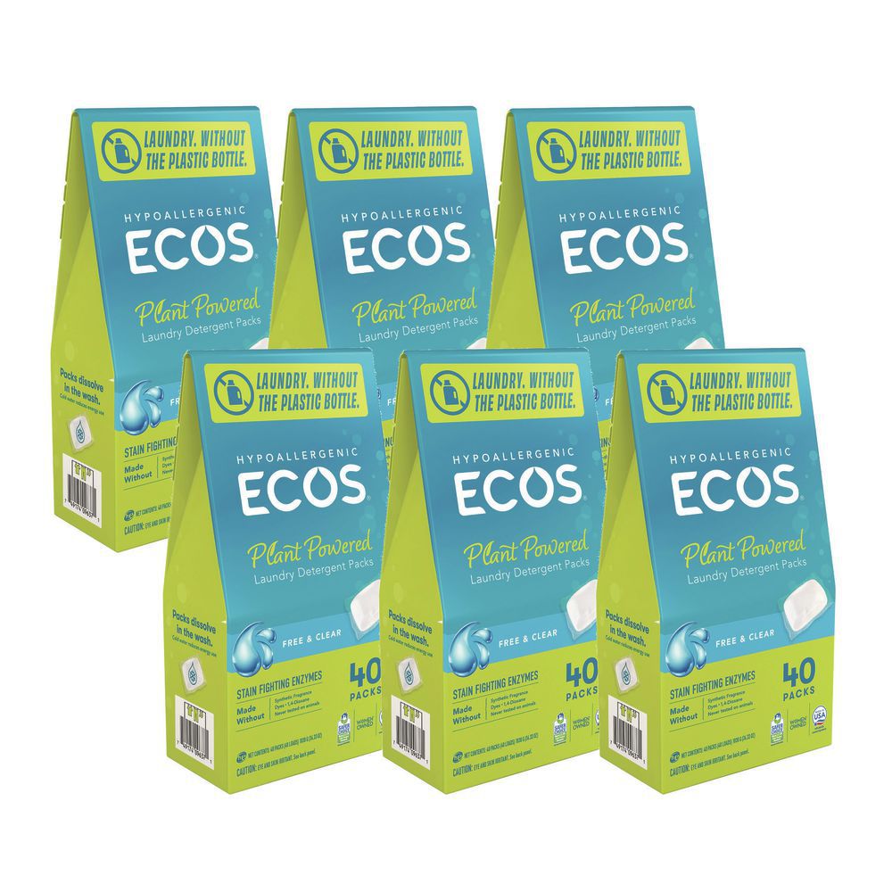 ECOS Laundry Detergent Packs, Free and Clear, 40 Pods/Pack, 6 Packs/Carton