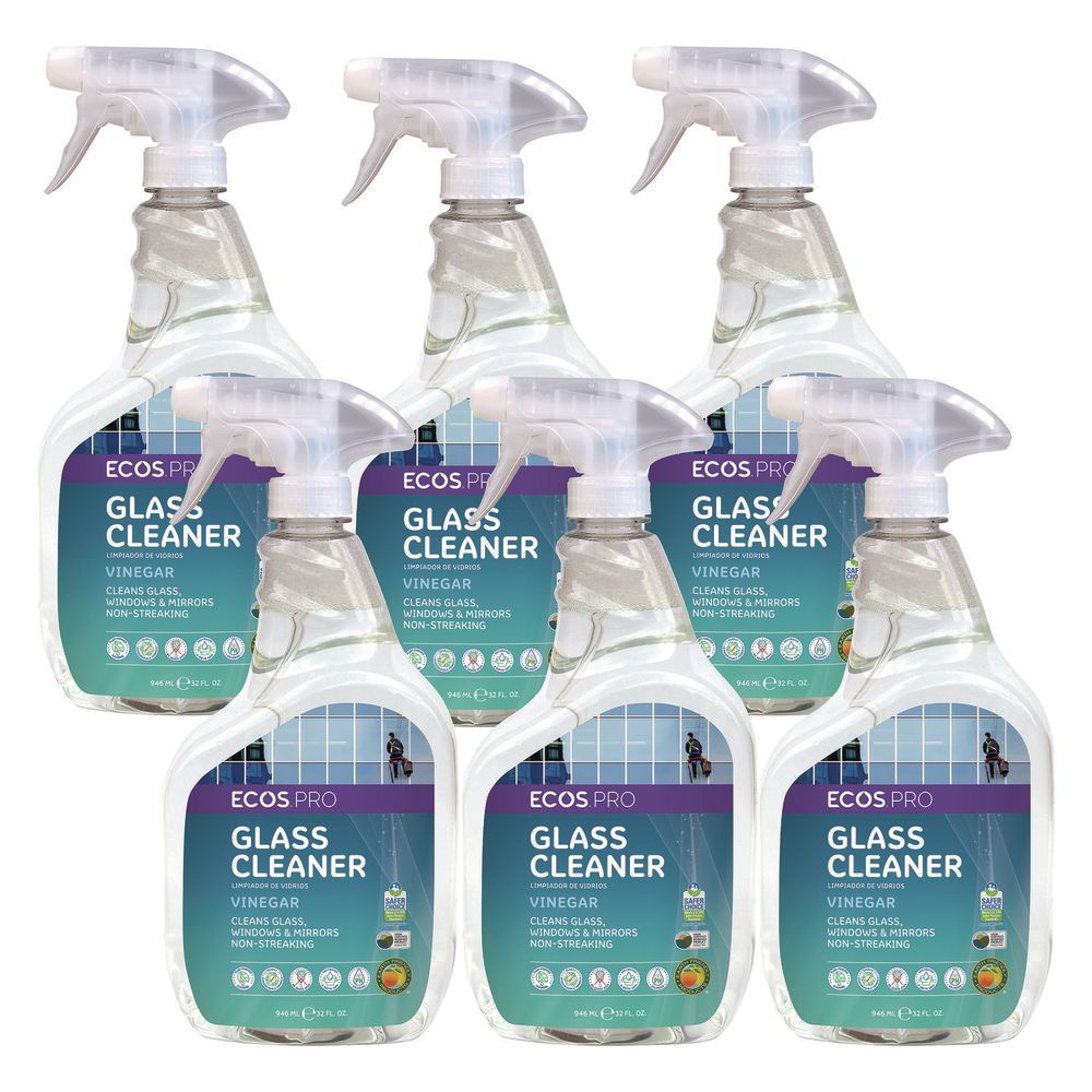 ECOS PRO Glass Cleaner, Vinegar Scent, 32 oz Spray Bottle, 6/Carton