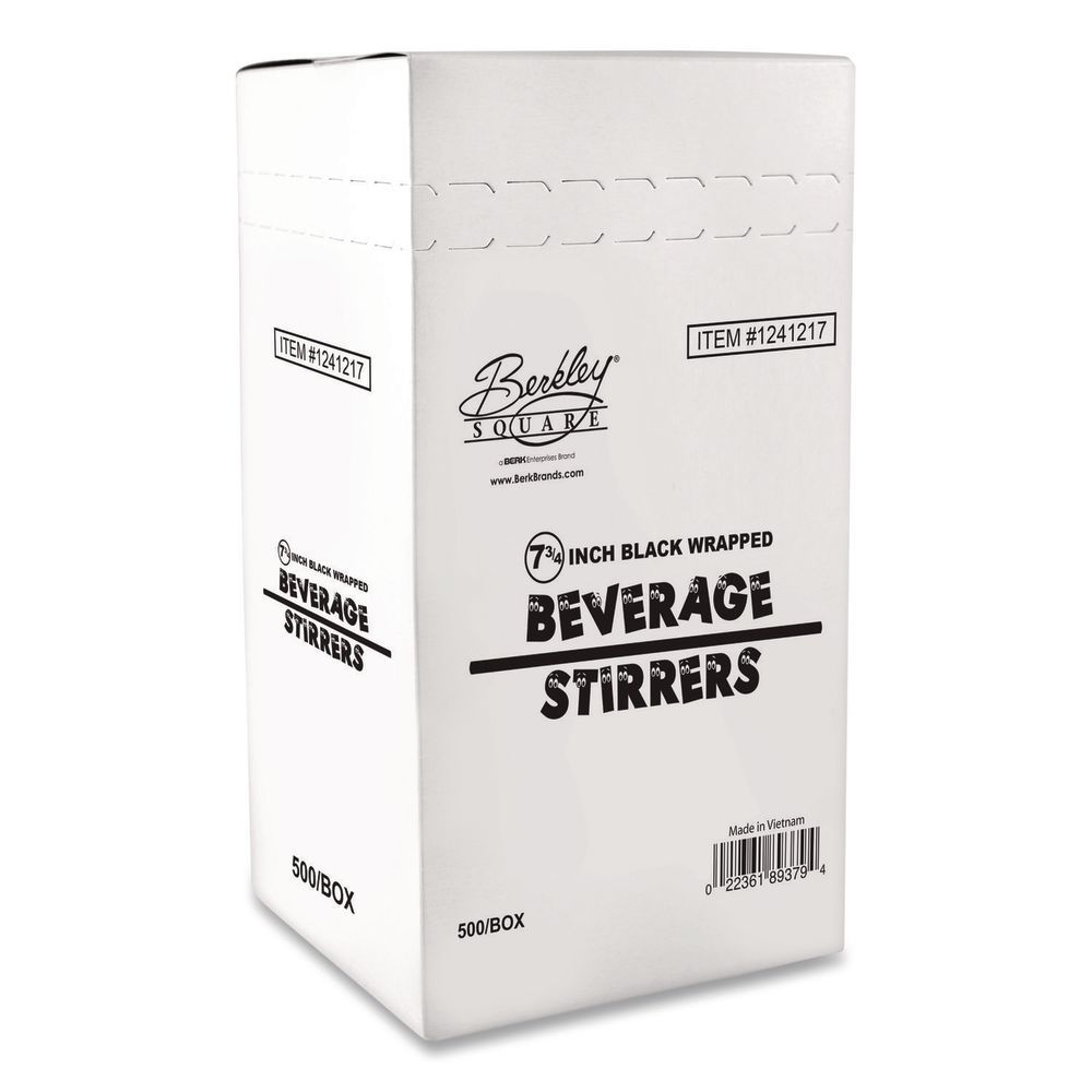 Berkley Square Wrapped Polypropylene Stirrers, 7.75", Black, 500/Box