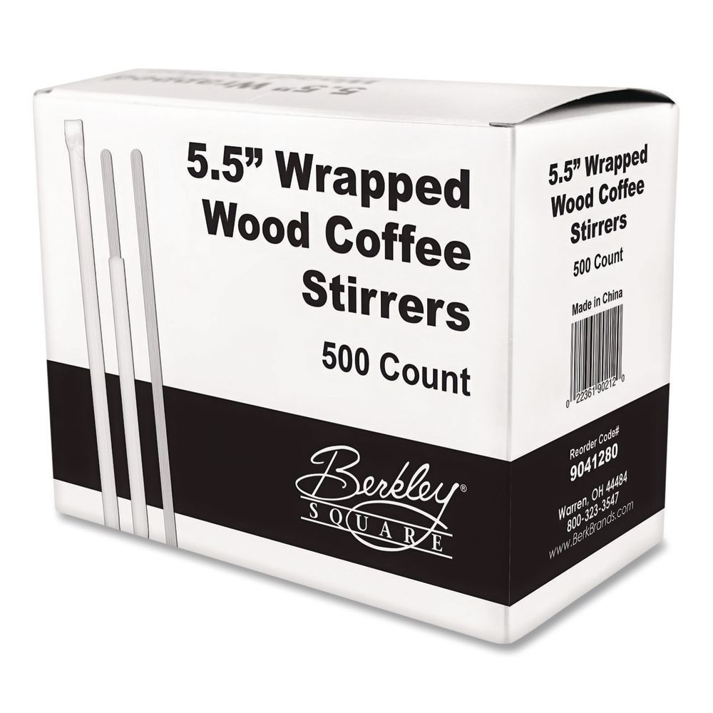 Berkley Square Wrapped Wood Stirrers, 5.5", 500/Box