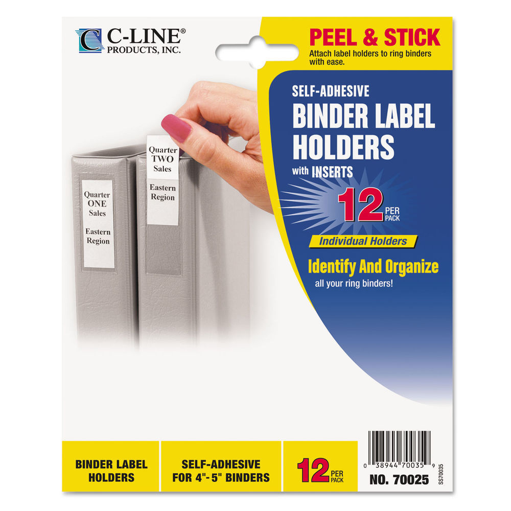 C-Line Self-Adhesive Ring Binder Label Holders, Top Load, 2.25 x 3.63 ...