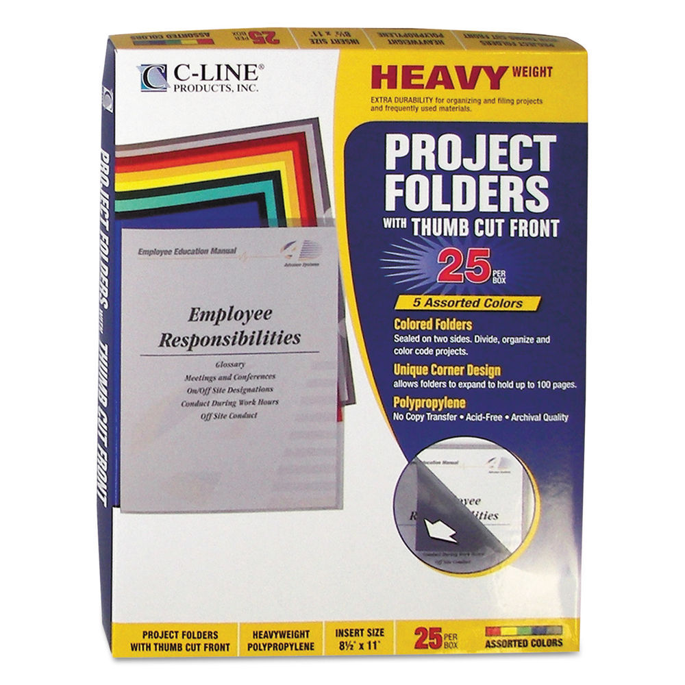 C-Line Poly Project Folders, Letter Size, Assorted Colors, 25/box