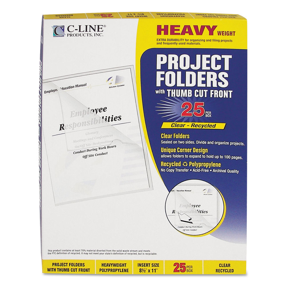 C-Line Poly Project Folders, Letter Size, Clear, 25/box