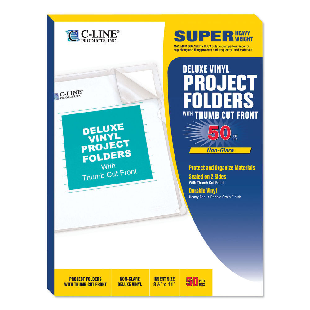 C-Line Deluxe Vinyl Project Folders, Letter Size, Clear, 50/box